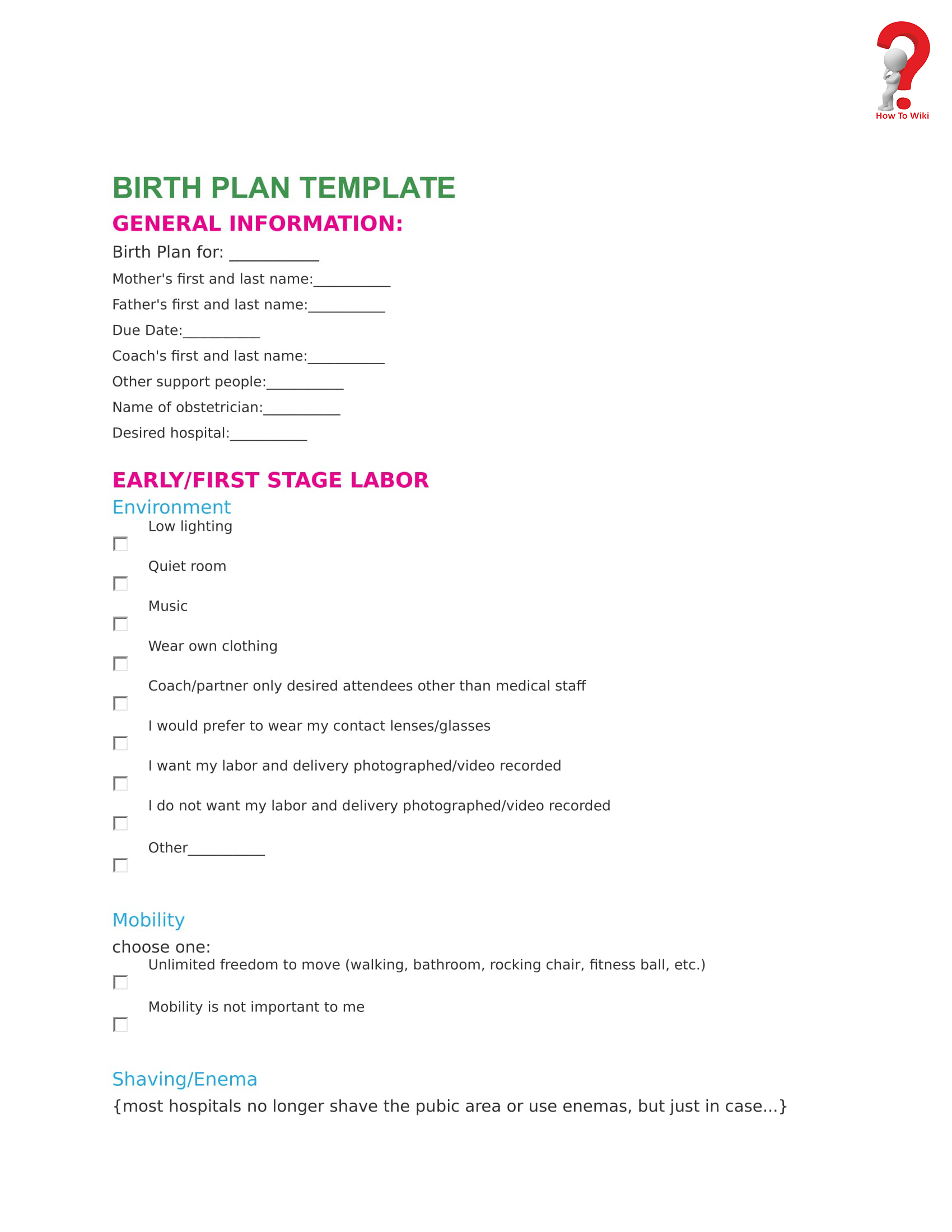 How To Write A Free Birth Plan Template HowToWiki How To Write A Free Birth Plan Template HowToWiki