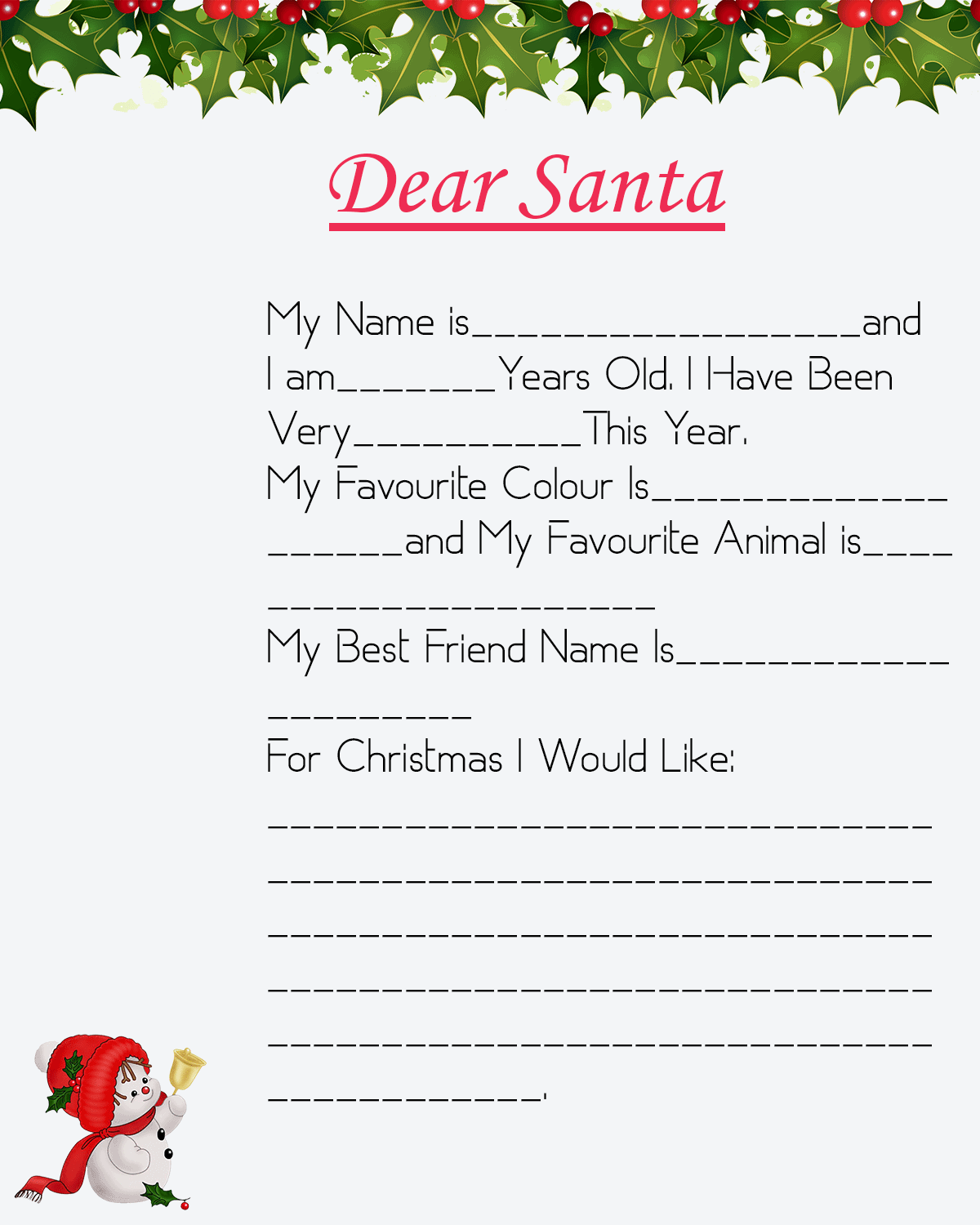 Free Printable Blank Santa Letter Template Printable Templates