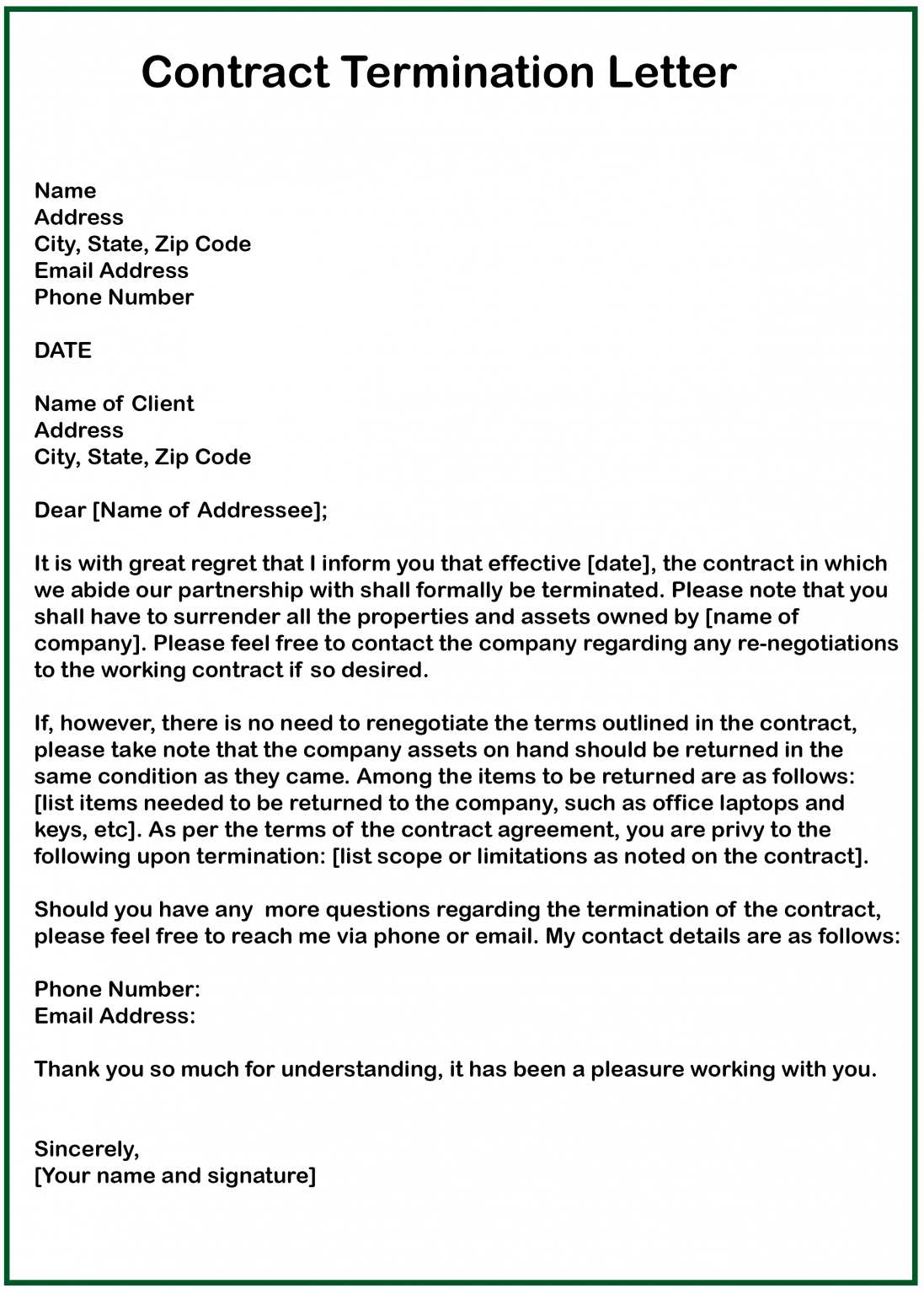 7 Business Contract Termination Letter Samples HowToWiki