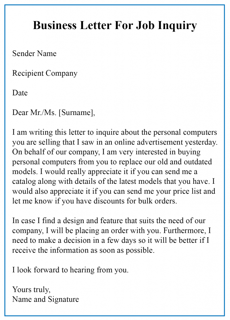 Top Tips To Write Business Letter For Inquiry | Business Inquiry ...